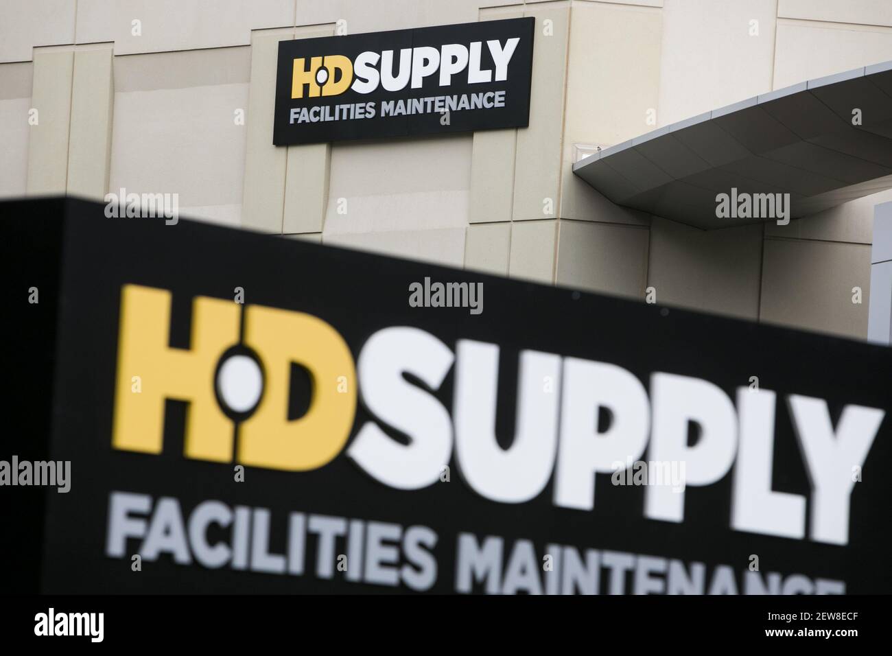 A logo sign outside of a facility occupied by HD Supply Facilities ...