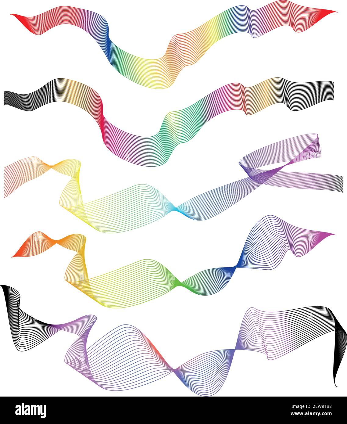 Vector graphic elements of ribbon banner shapes, abstract wavy parallel ...