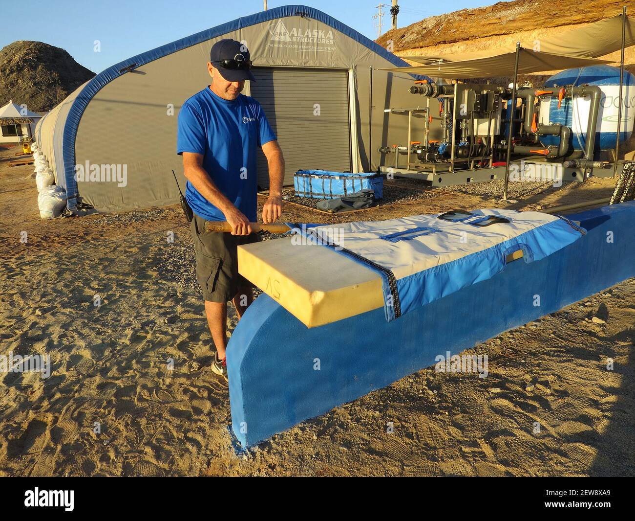 Loren Fish shows a vaquita stretcher custom-made in Hong Kong. Fish is ...