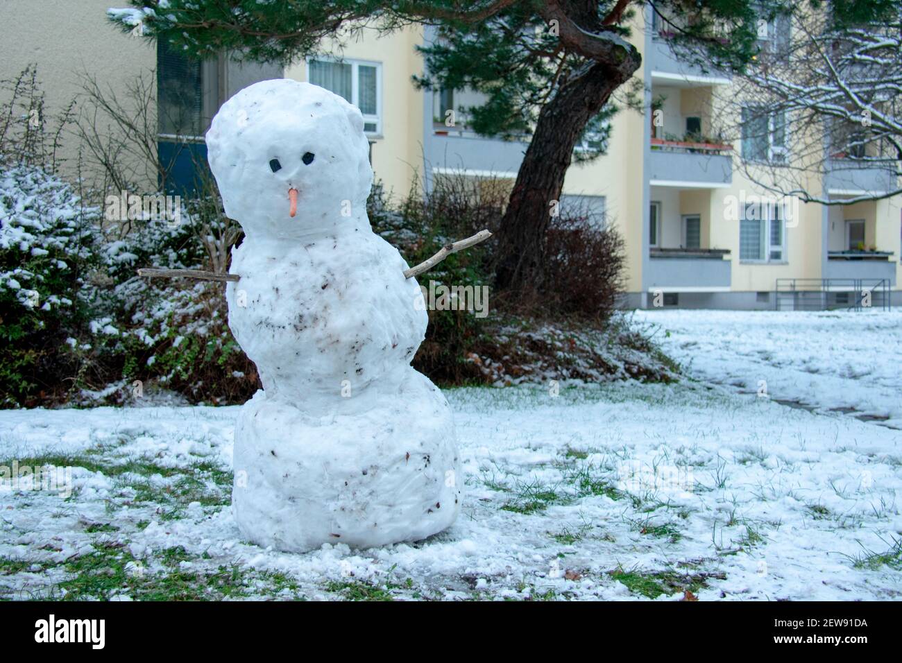 Snow man during 2021 snow storm in Berlin Stock Photo - Alamy