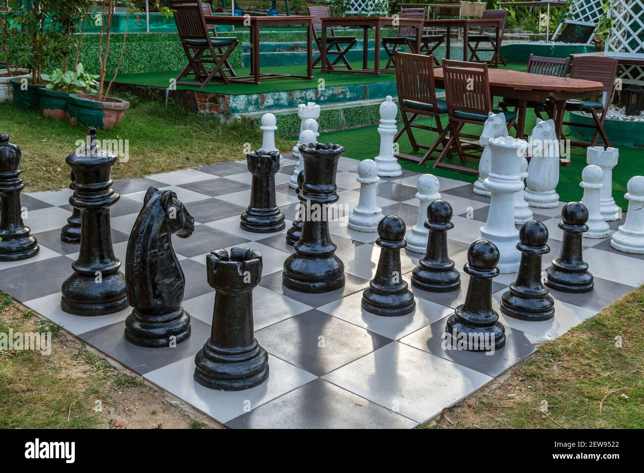 Chess Board. Black and white chess Outdoor backyard patio deck ...