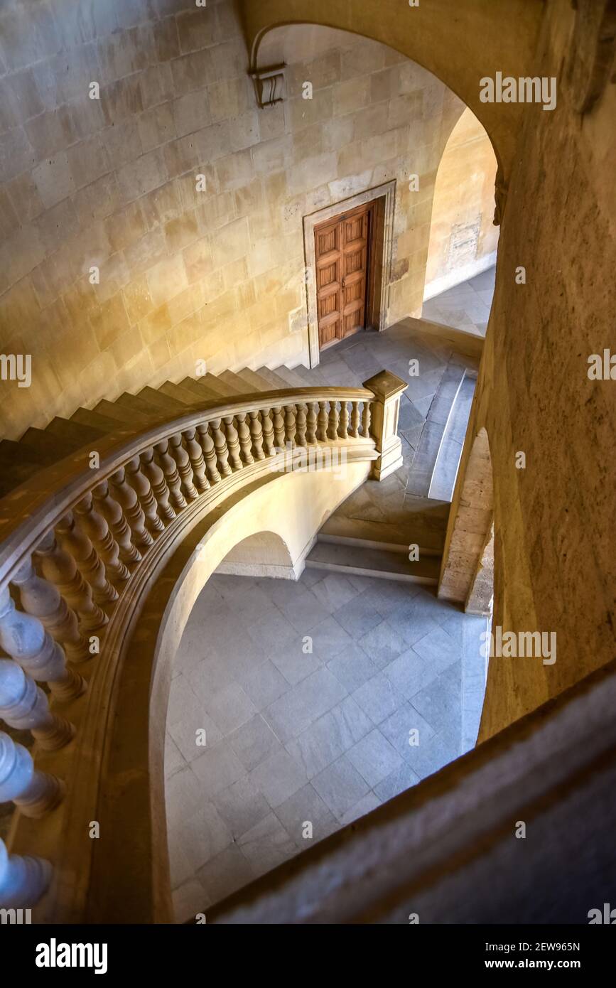 Stairway in Palace of Charles V, Alhambra, Granada, Andalusia, Spain ...