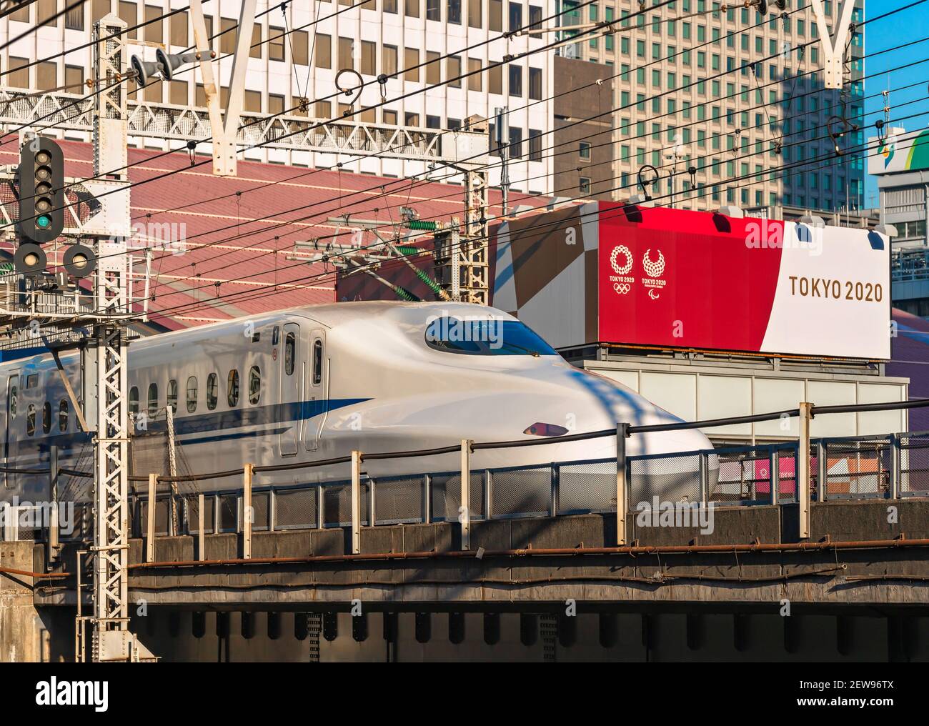 tokyo, japan - march 02 2021: Close up on a Shinkansen bullet train 700 ...
