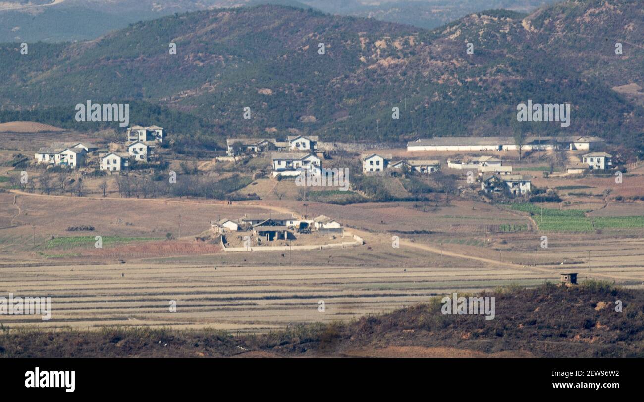 View of North Korea's propaganda village from Ohdu Unification ...