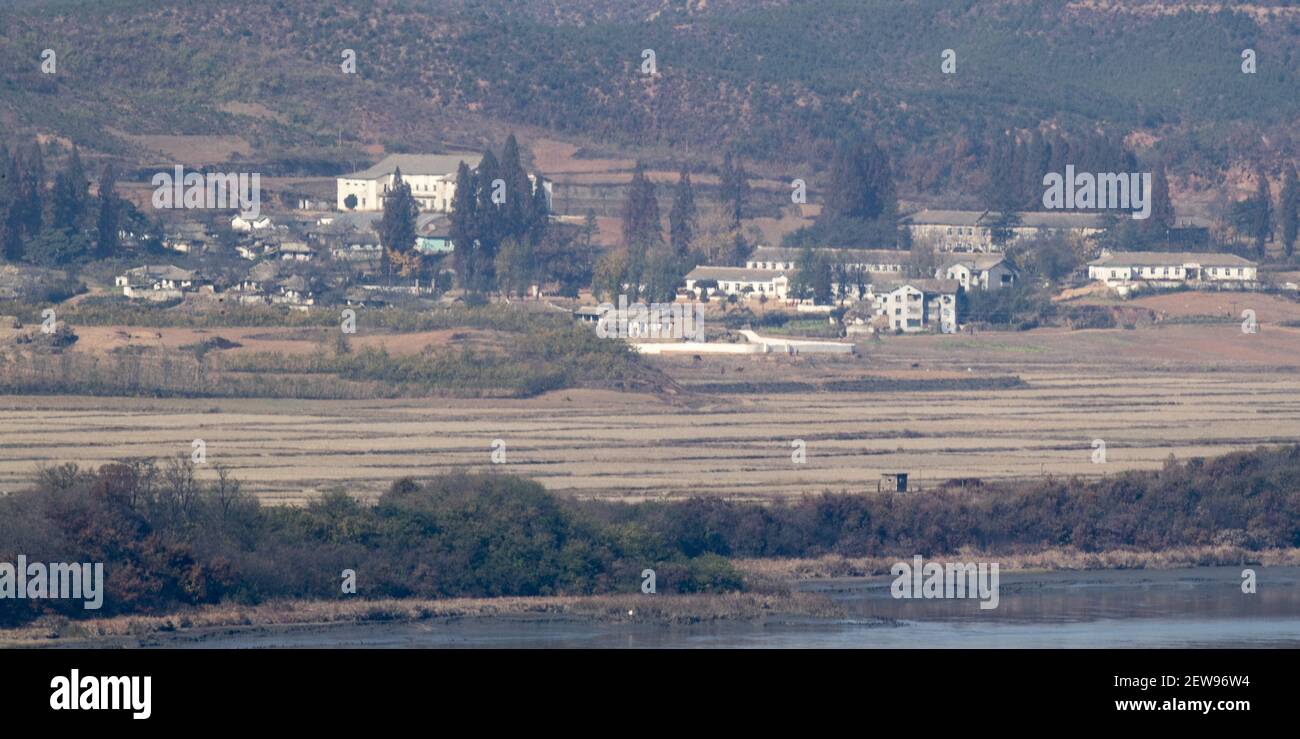 View of North Korea's propaganda village from Ohdu Unification ...
