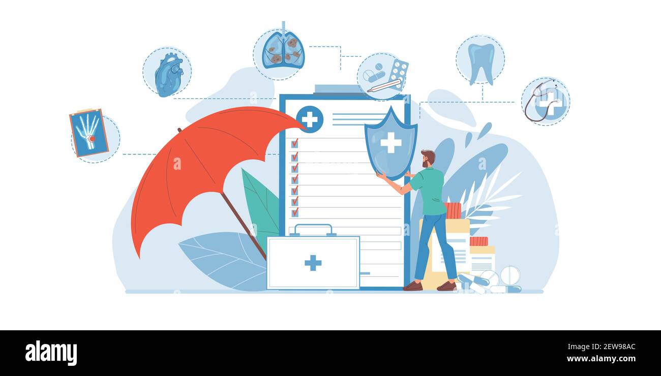 Flat cartoon doctor character at work,medical insurance vector ...