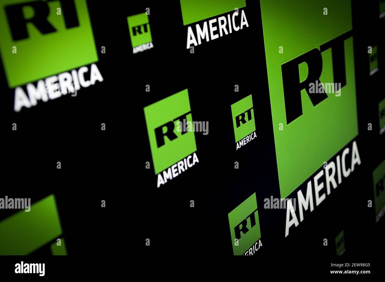The Russia Today logo is seen on a computer screen on November 10, 2017 ...