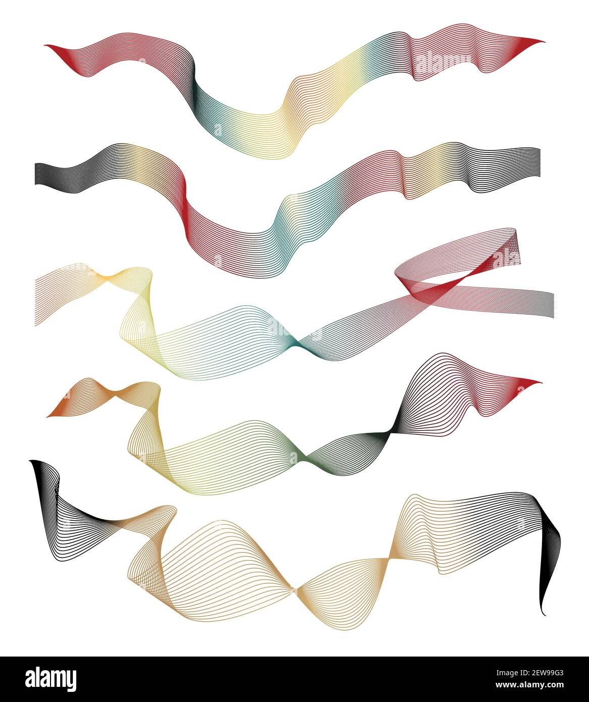Vector graphic elements of ribbon banner shapes, abstract wavy parallel ...