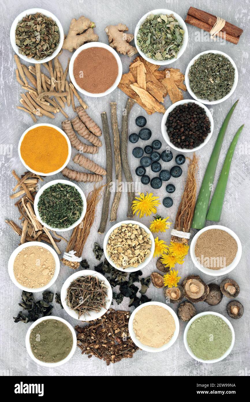 Adaptogen healthy food with herbs, spices & supplement powders. Natural ...