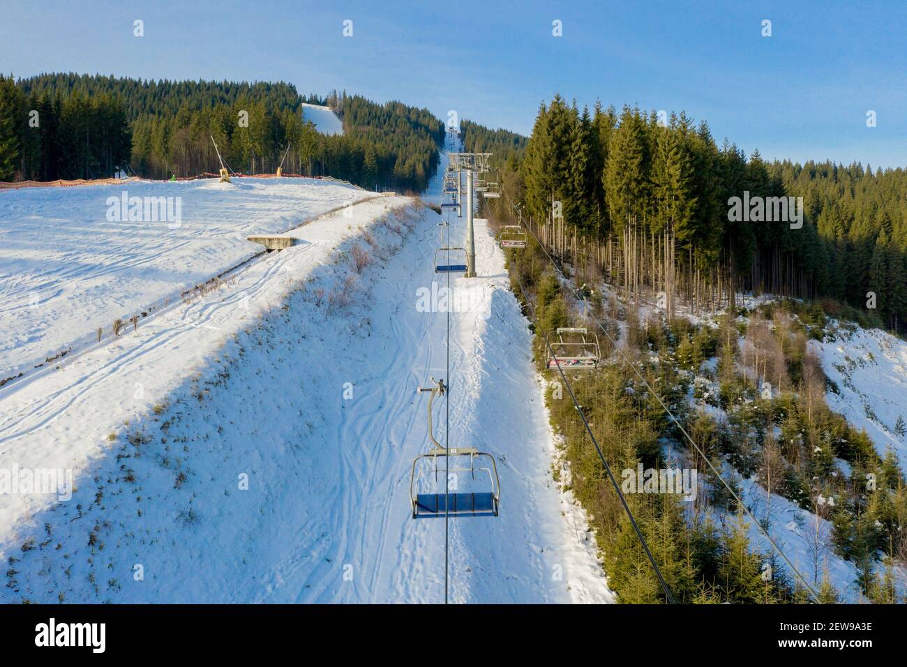 Aerial view snowy skier ride hi-res stock photography and images - Alamy