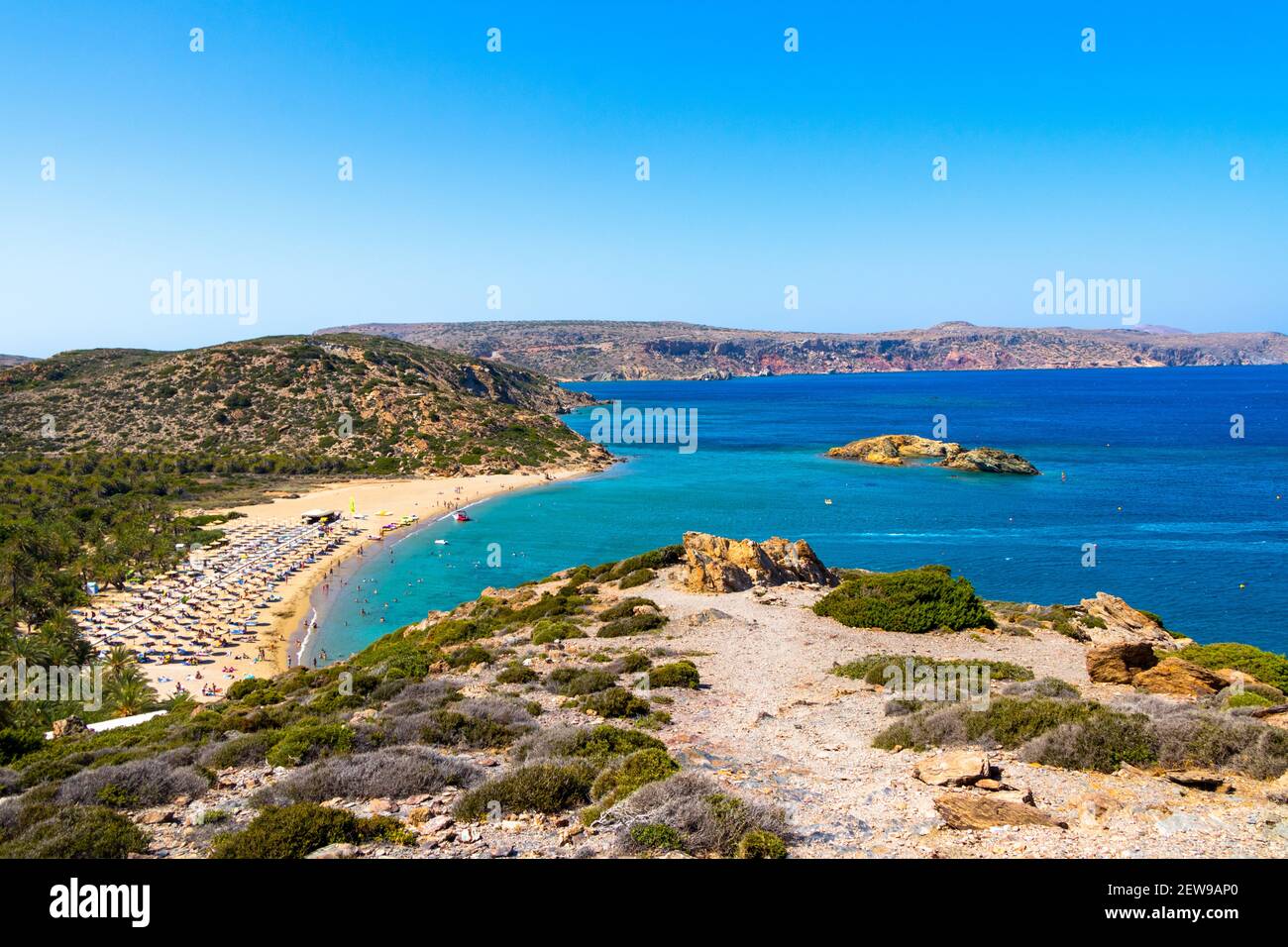 A scenic view of a beach in Greece seen from the top of a cliff Stock ...