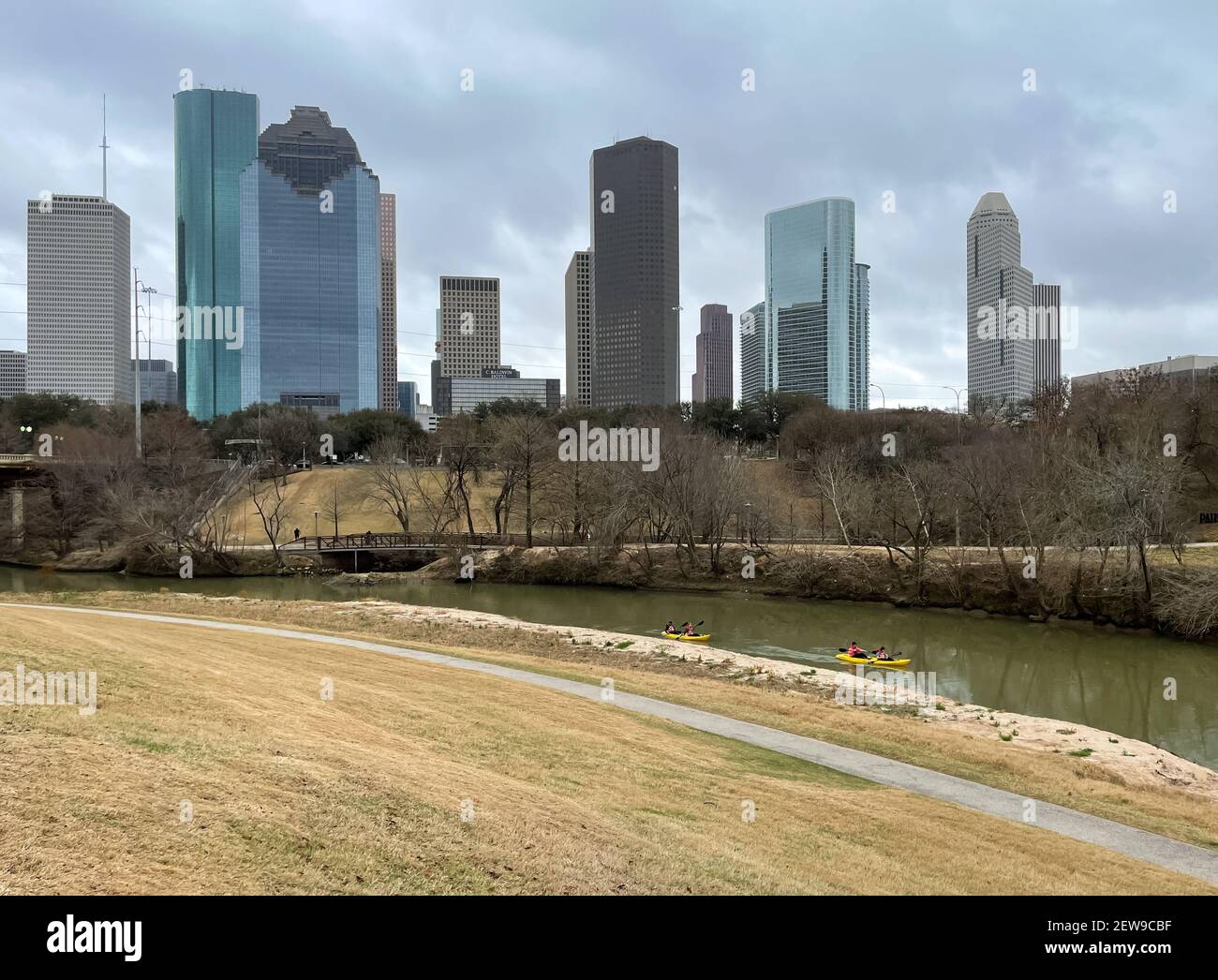 Houston, TX USA - February 27, 2021: A view of Buffalo Bayou Park with ...