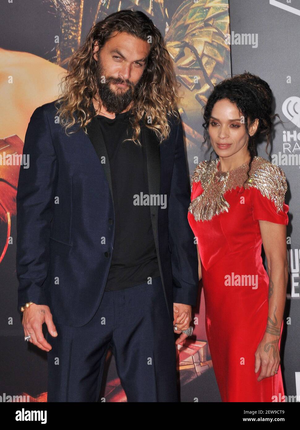 L R Jason Momoa And Lisa Bonet Arrives At The Justice League Los