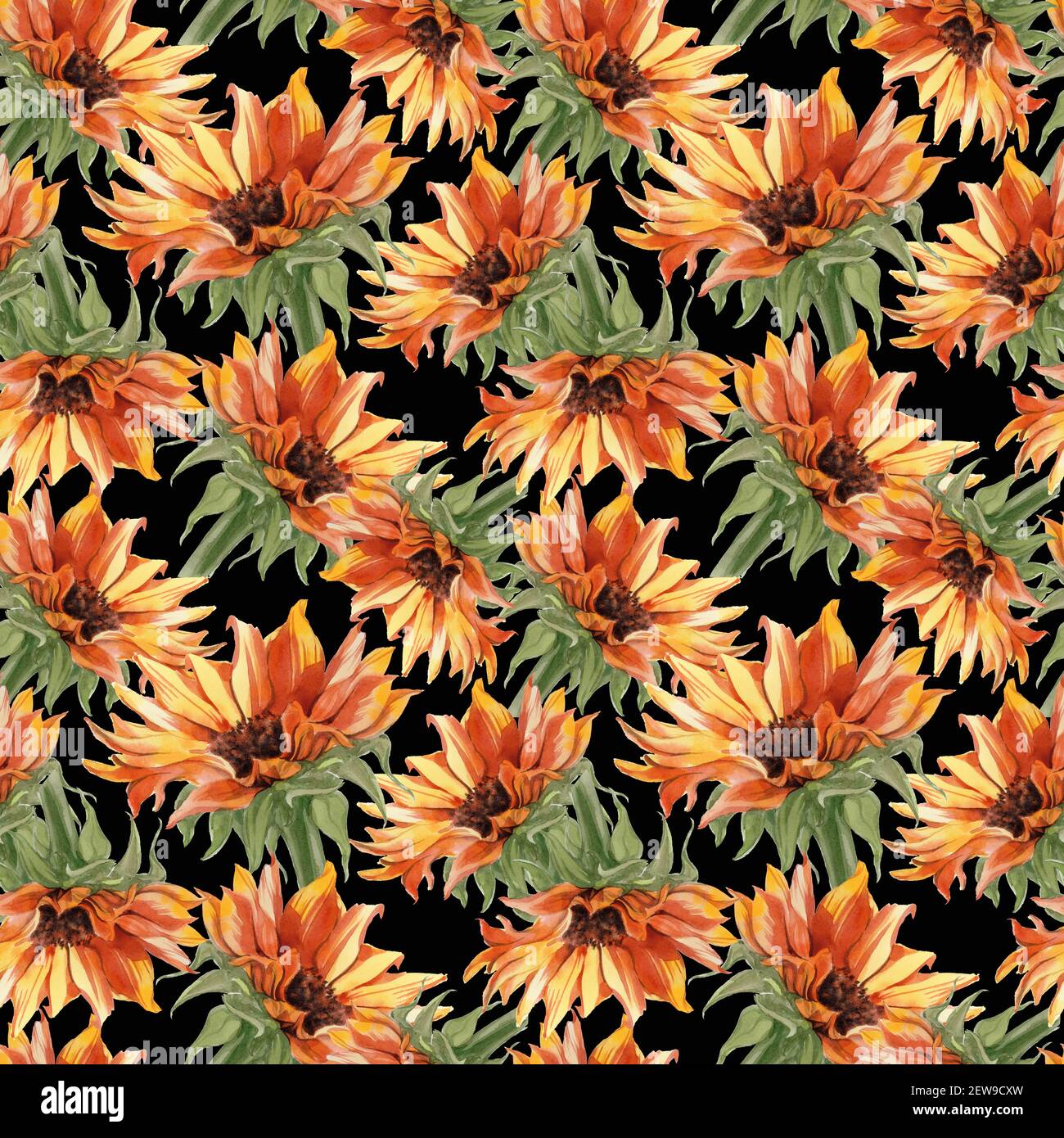 Watercolor sunflower abstract print background. Seamless pattern. High ...