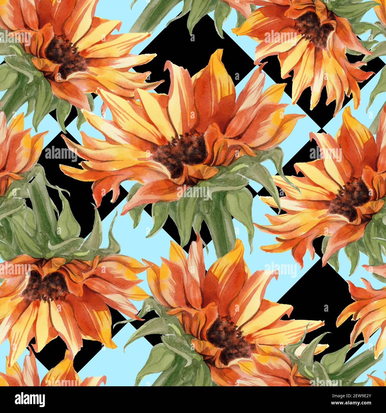 Watercolor sunflower abstract print background. Seamless pattern. High ...