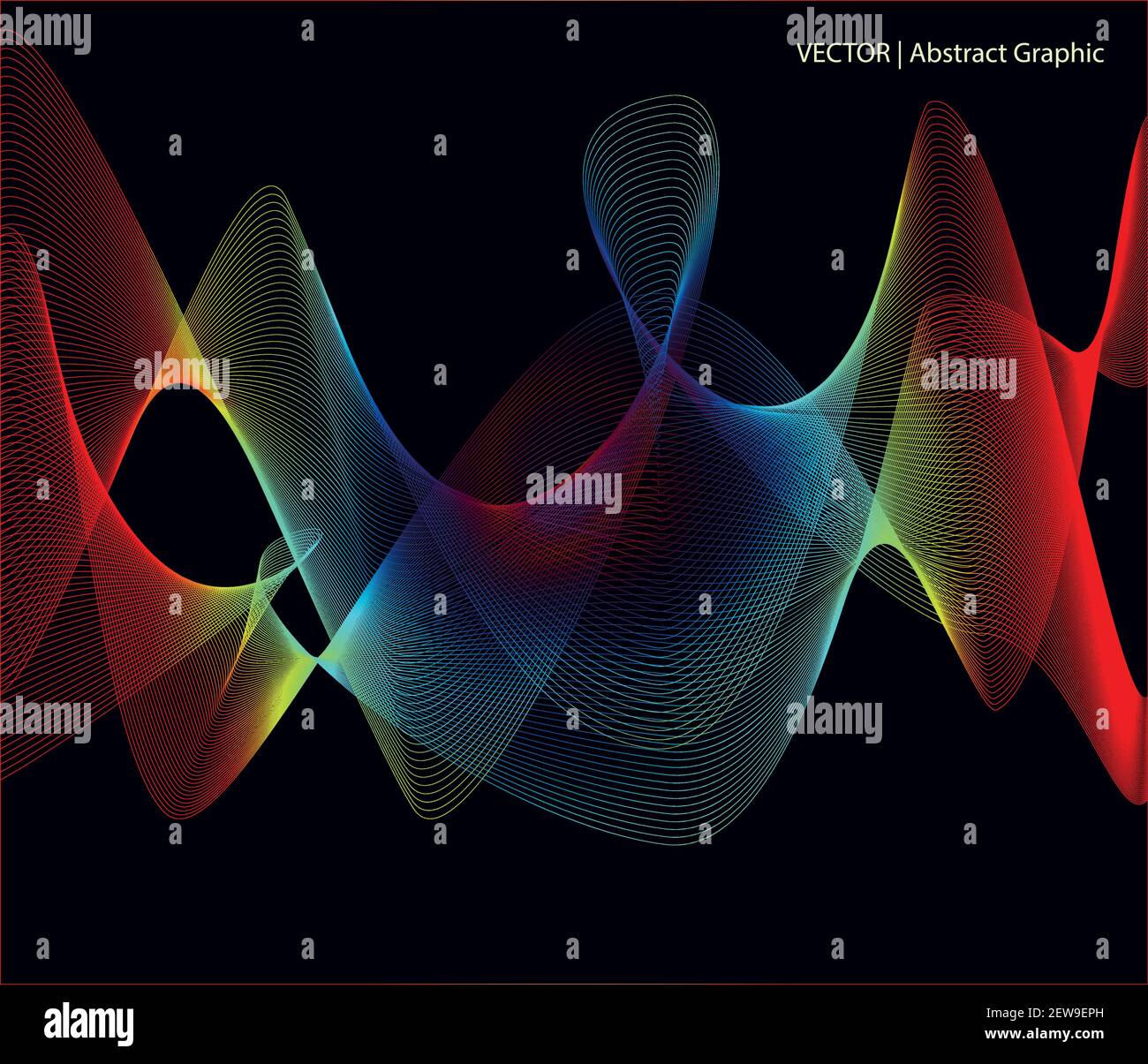 Vector graphic illustration of rainbow colour abstract wavy parallel ...