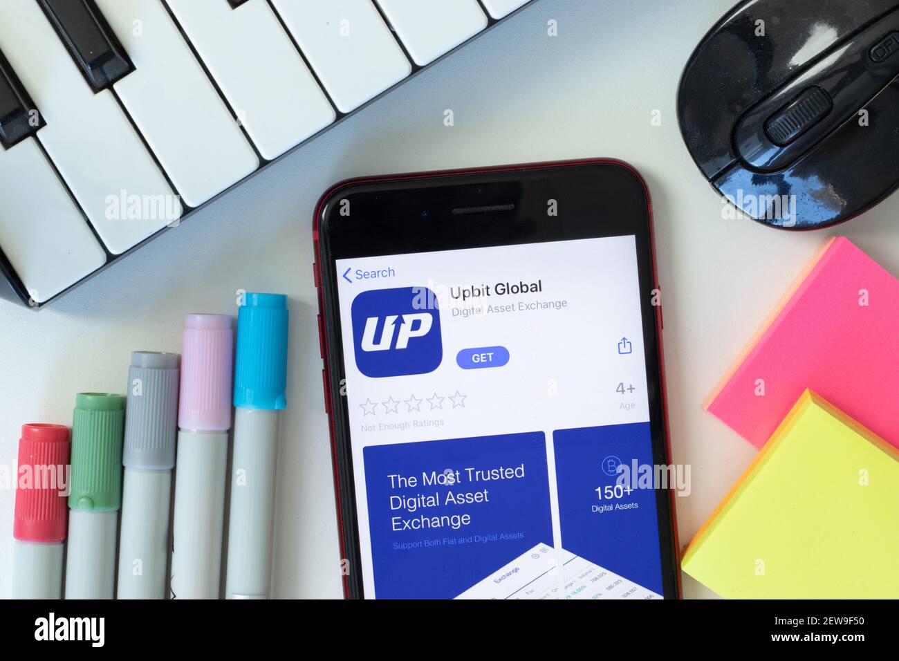 New York, USA - 2 March 2021: Upbit Global mobile app icon on phone ...