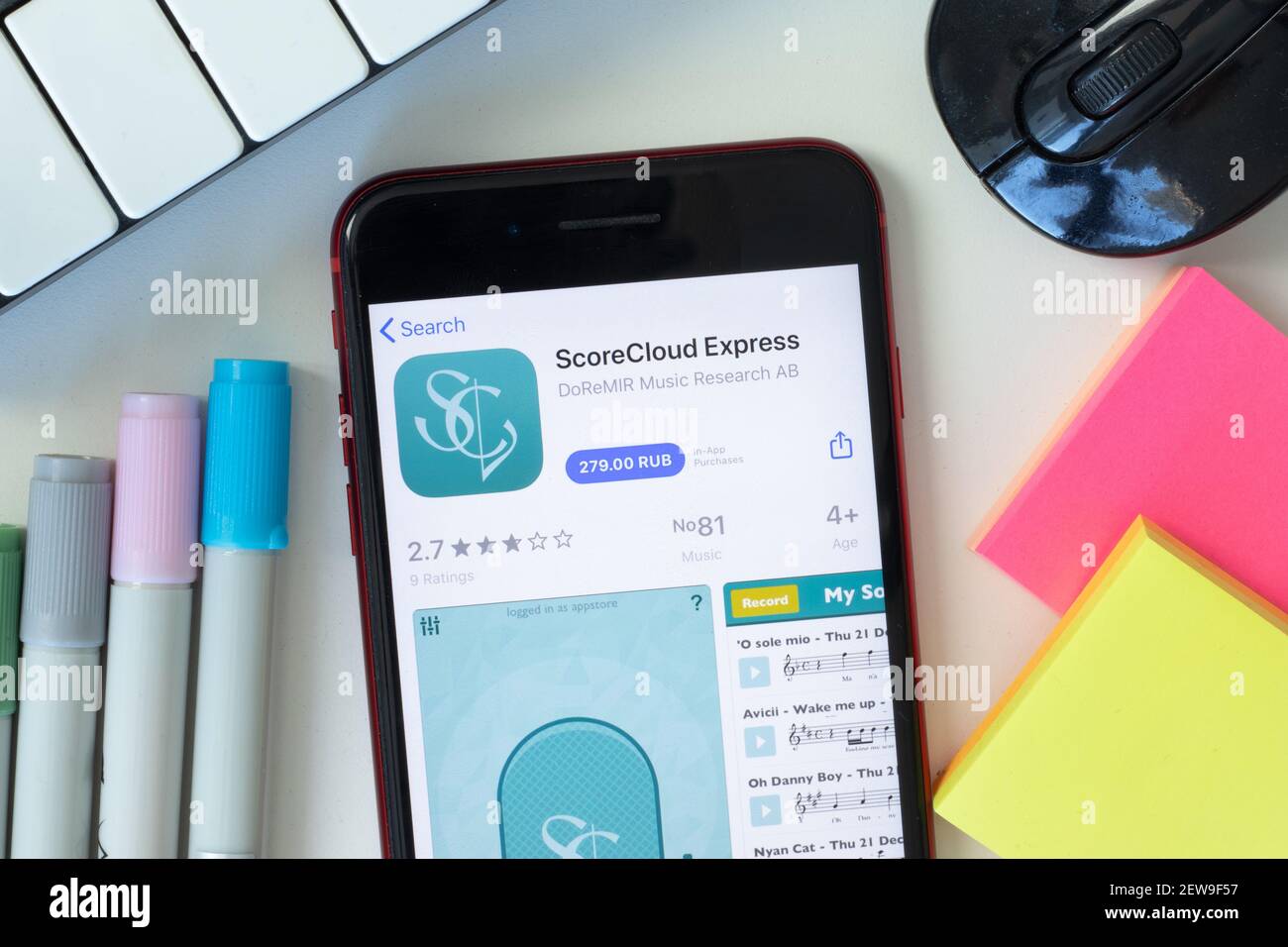 New York, USA - 2 March 2021: ScoreCloud Express mobile app icon on phone screen, Illustrative ...