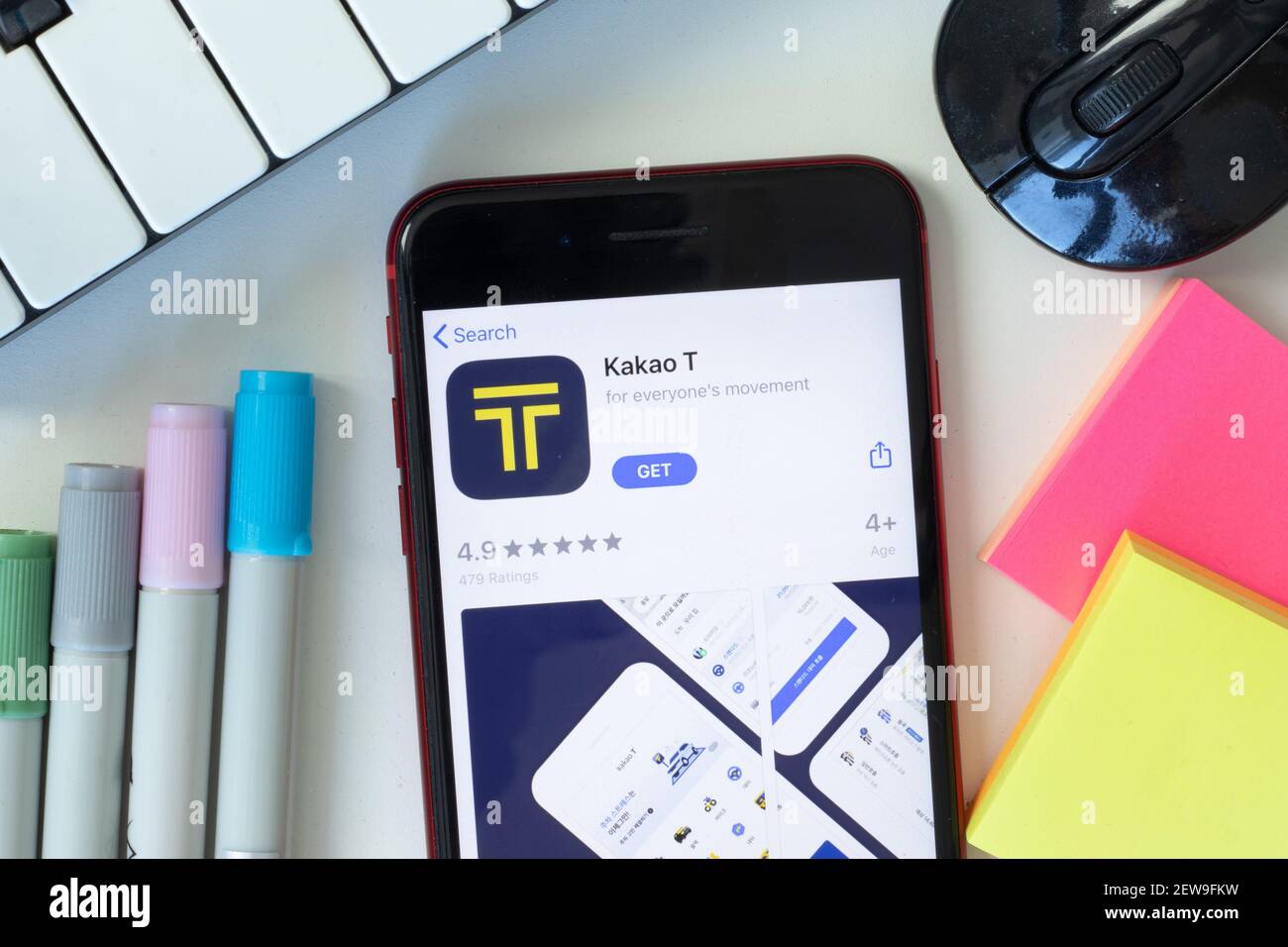 New York, USA - 2 March 2021: Kakao T mobile app icon on phone screen ...