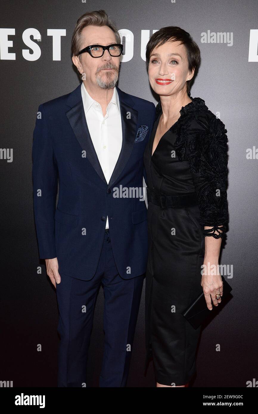 (L-R) Actors Gary Oldman and Kristin Scott Thomas attend the "Darkest ...