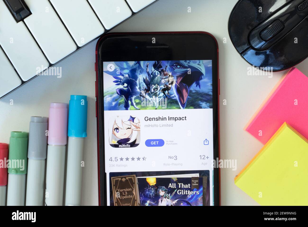 New York, USA - 2 March 2021: Genshin Impact mobile app icon on phone ...