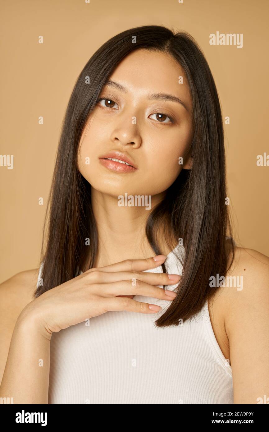 Close up portrait of stunning mixed race young woman with perfect skin ...