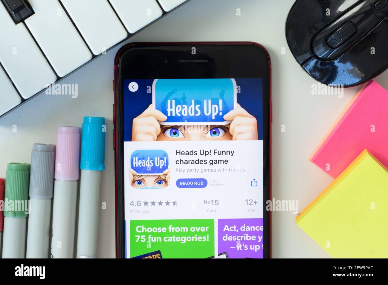 New York, USA - 2 March 2021: Heads Up mobile app icon on phone screen ...