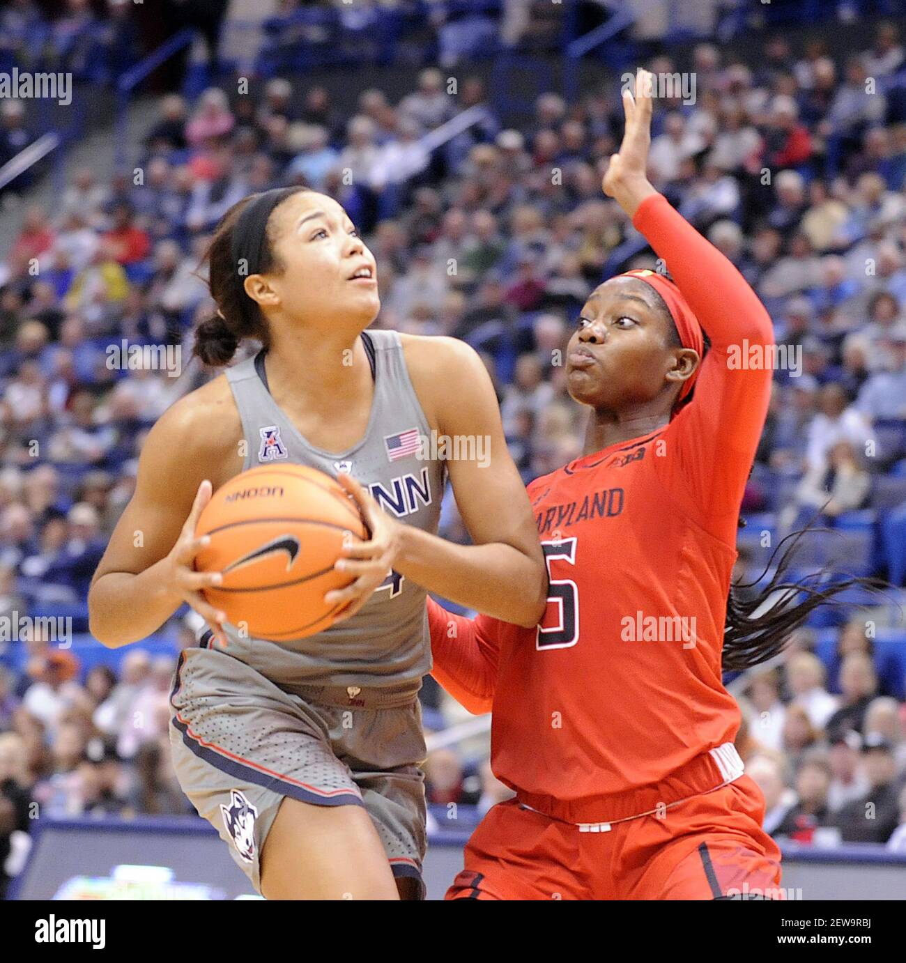 UConn's Napheesa Collier drives to the hoop past Maryland's Kaila ...