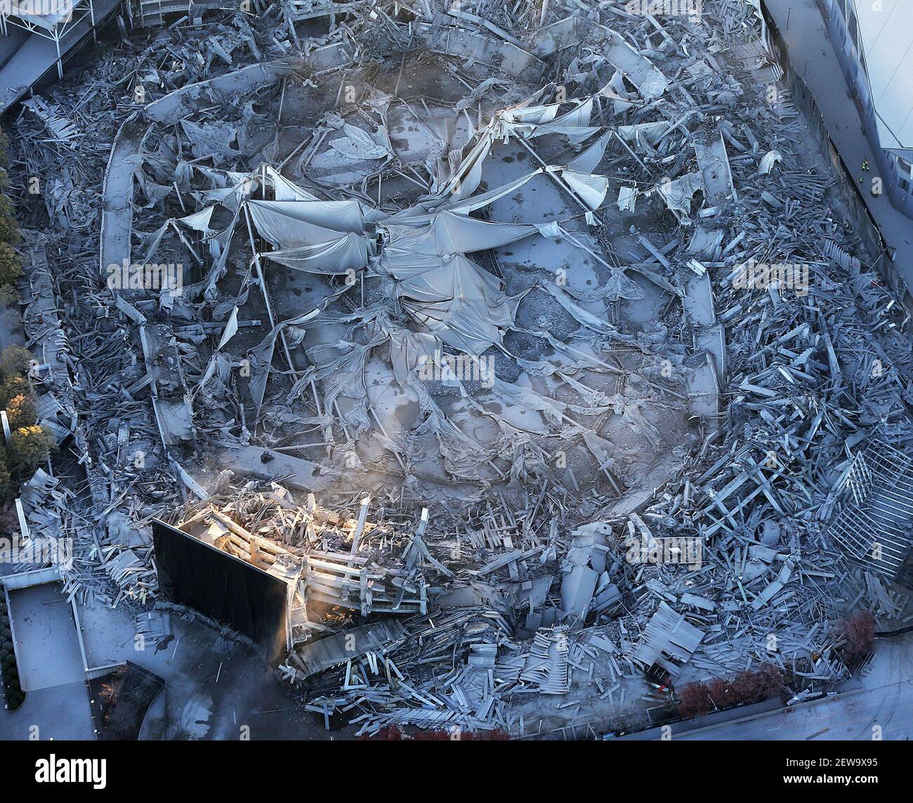 The remains of the Georgia Dome after it was imploded next to Mercedes ...