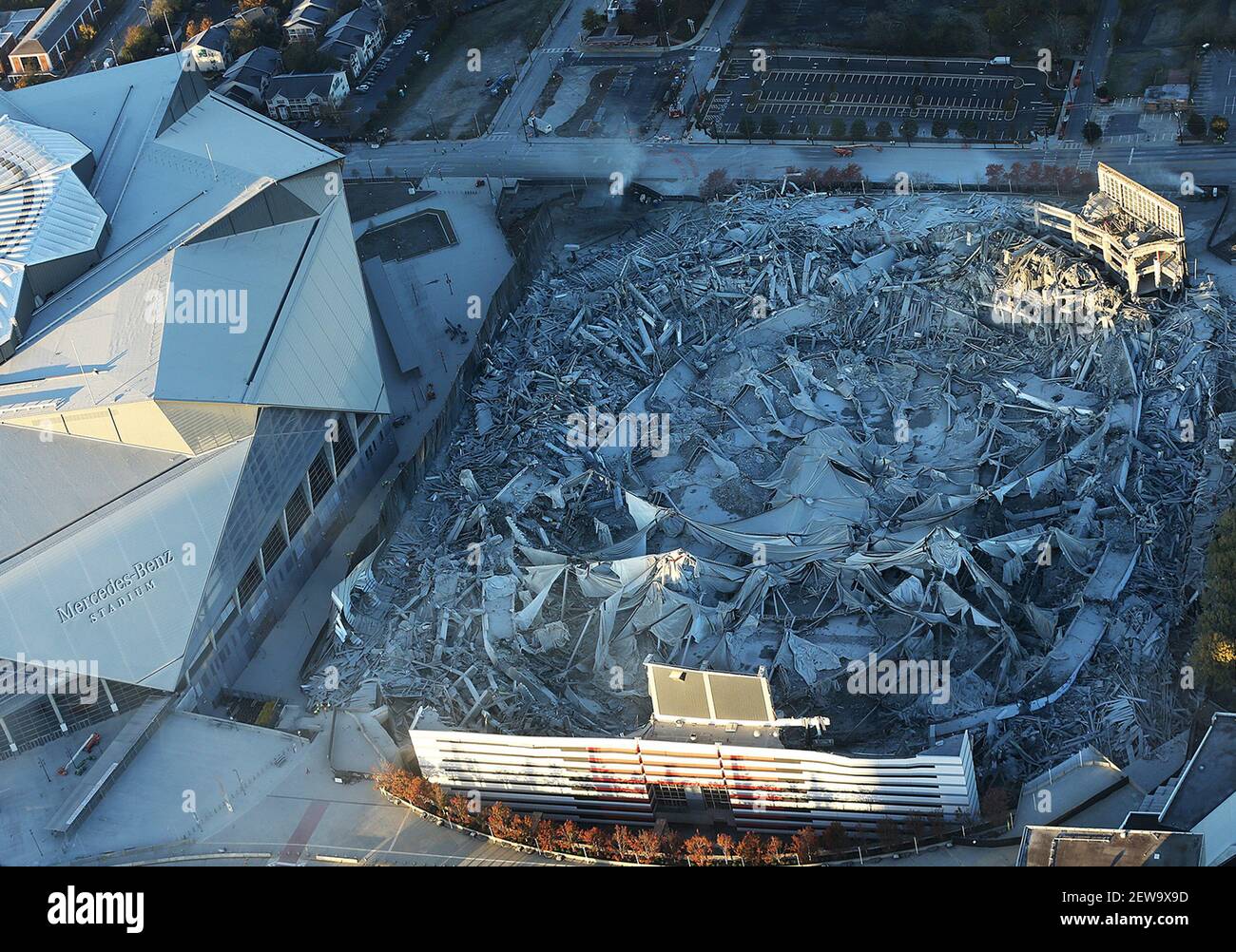 The remains of the Georgia Dome after it was imploded next to Mercedes ...