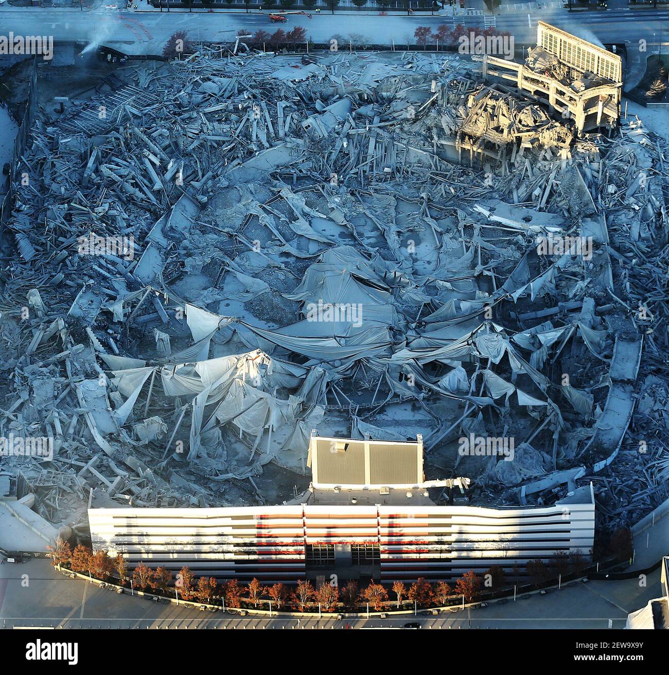 The remains of the Georgia Dome after it was imploded next to Mercedes ...