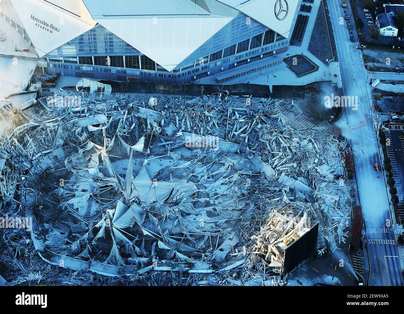 The remains of the Georgia Dome after it was imploded next to Mercedes ...