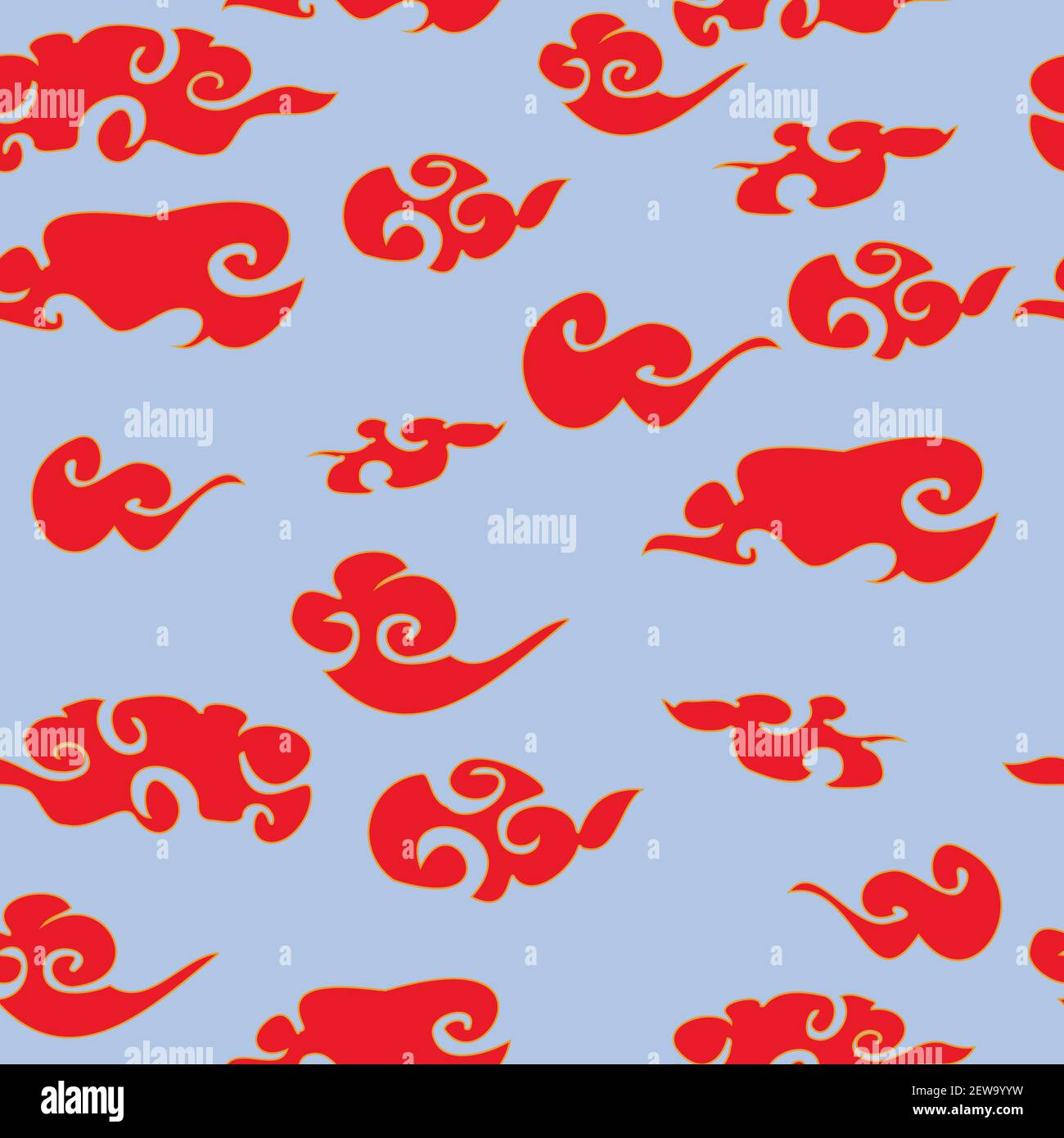 Vector blue and red asian chinese clouds sky seamless pattern ...