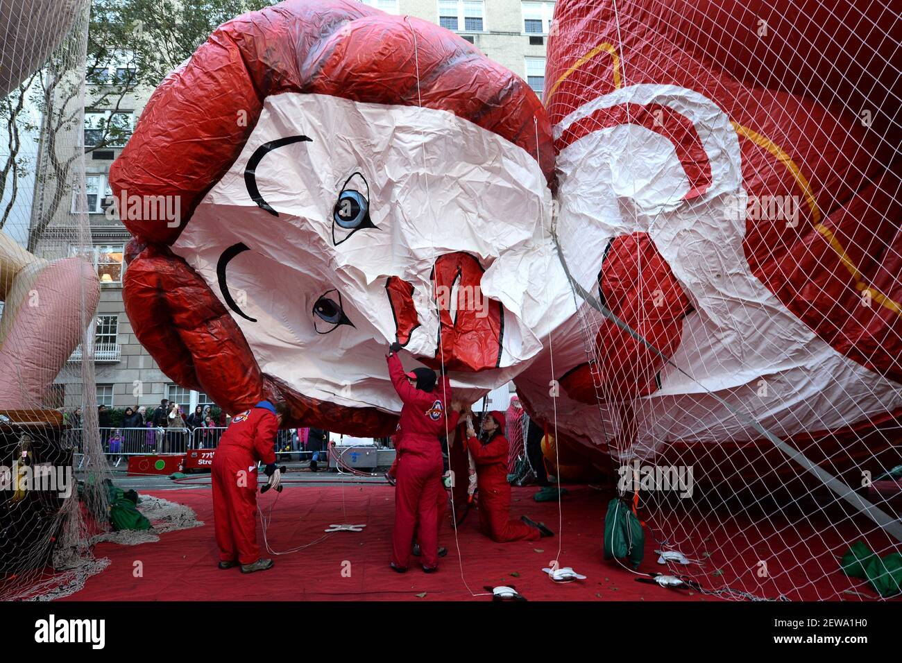 The Ronald McDonald ballon is prepared for inflation on the eve of the ...
