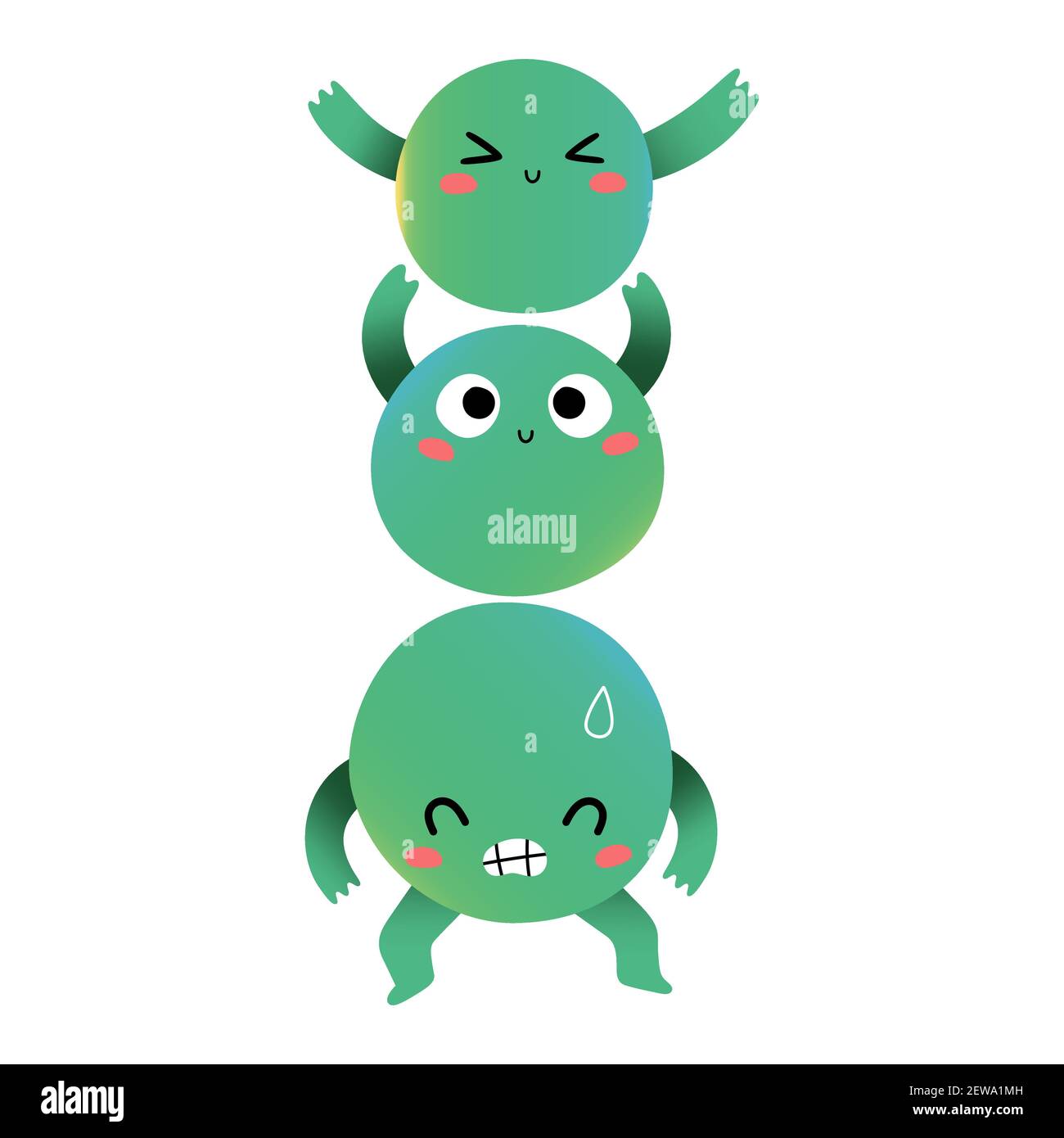 Cute green peas characters, sweet pea vegetable mascots, kawaii cartoon ...