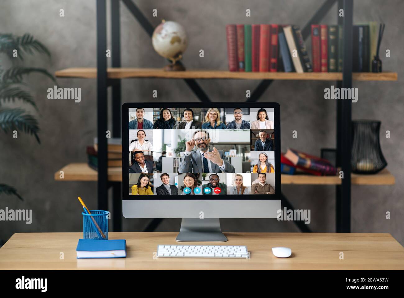 Virtual business meeting, online briefing, brainstorm. A computer ...