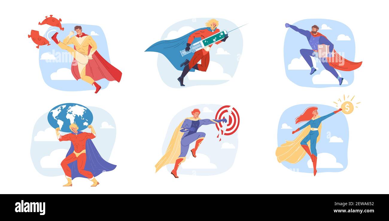Flat cartoon superhero characters set vector illustration concept Stock ...