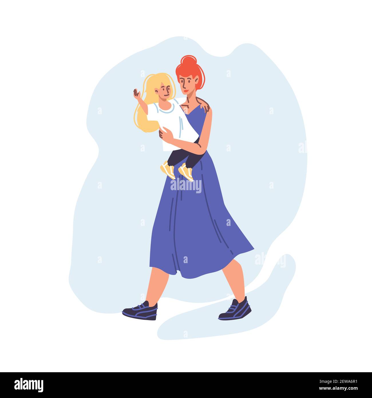 Flat cartoon family characters parent and kid on stroll vector ...