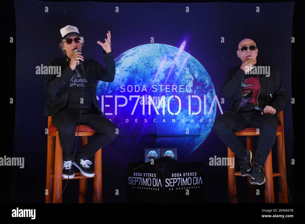 Soda Stereo's singers Zeta Bosio and Charly Alberti attend a press ...