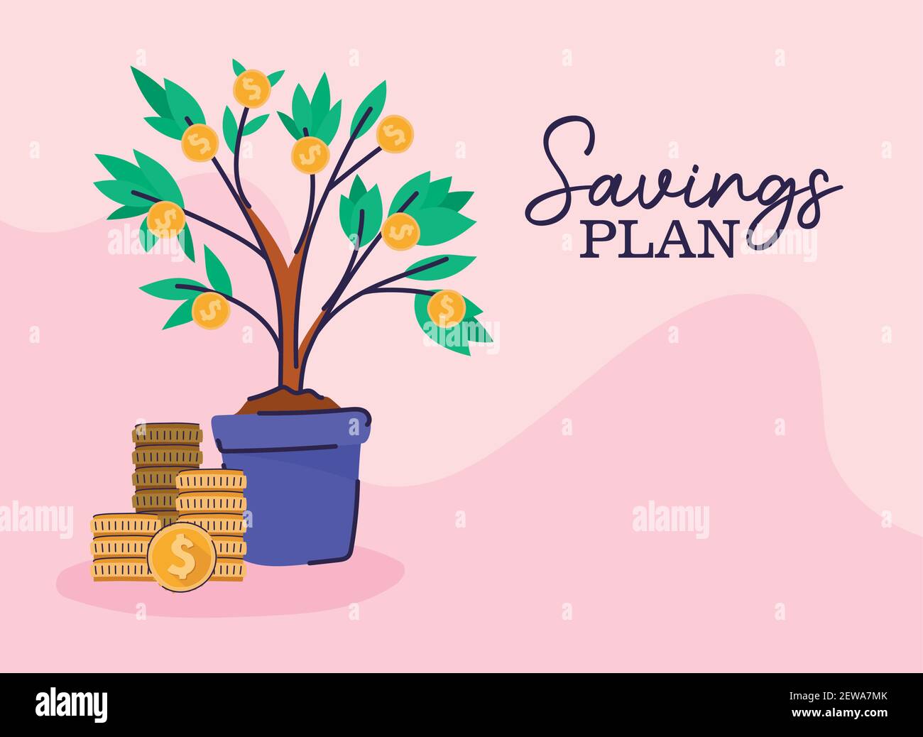 saving plan lettering with one money tree and coins Stock Vector Image ...