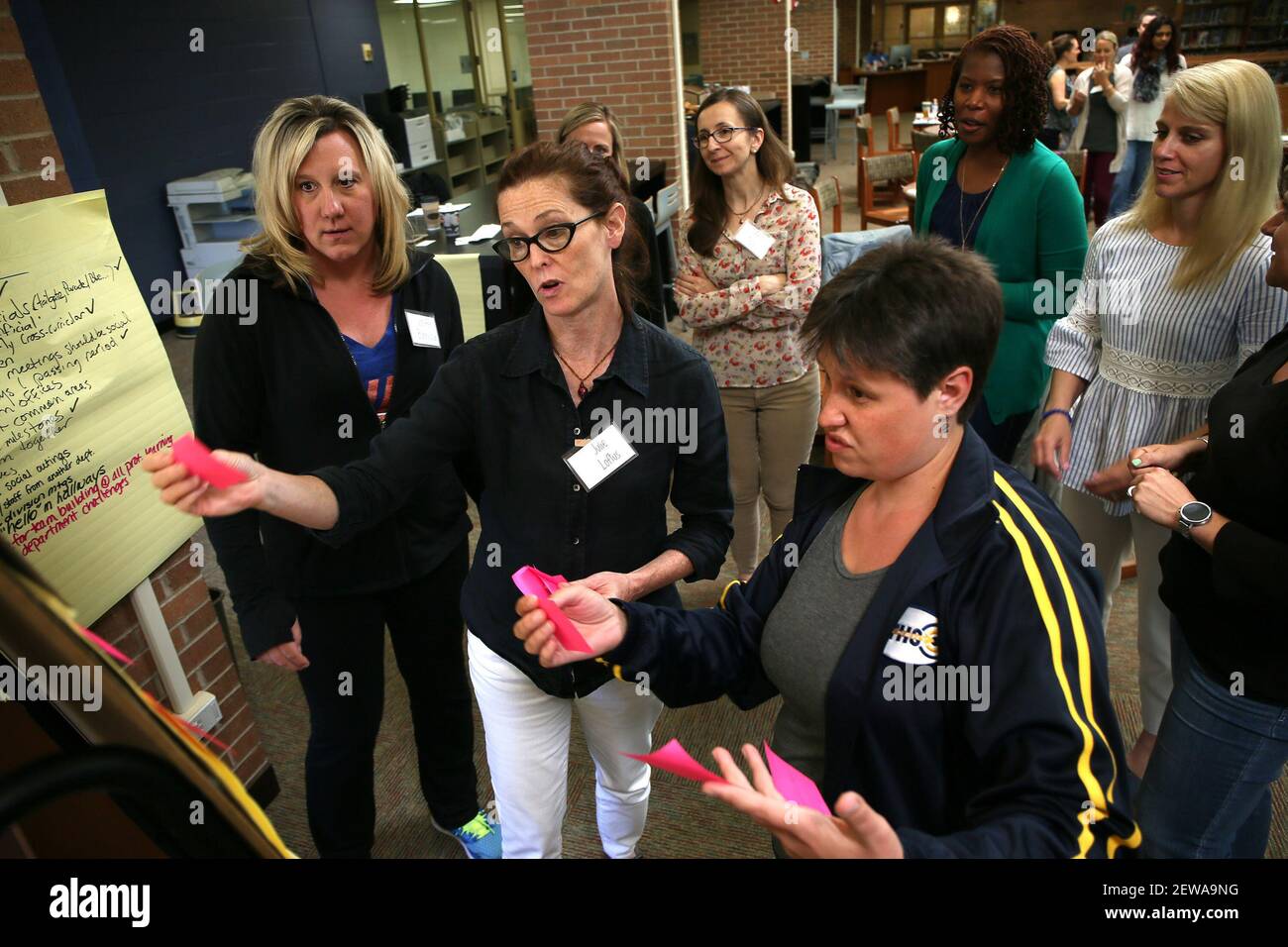 Teachers from Lyons Township High School, left to right in foreground ...