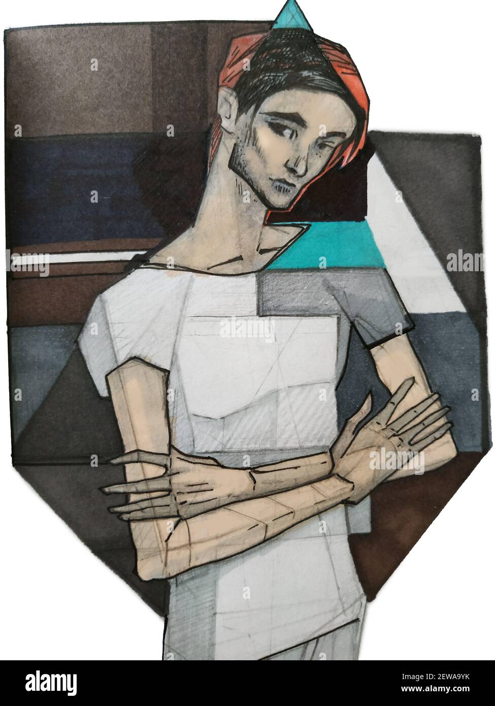geometric illustration drawing of a nice guy with a well-groomed ...