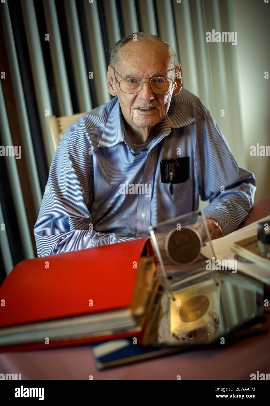 Ted Petry, 93, on Monday, Nov. 27, 2017 at his home in Orland Park, Ill ...