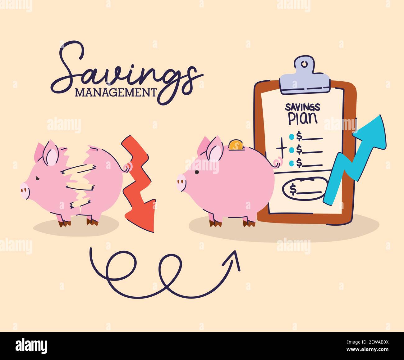 checklist with saving plan in it and saving management lettering Stock ...