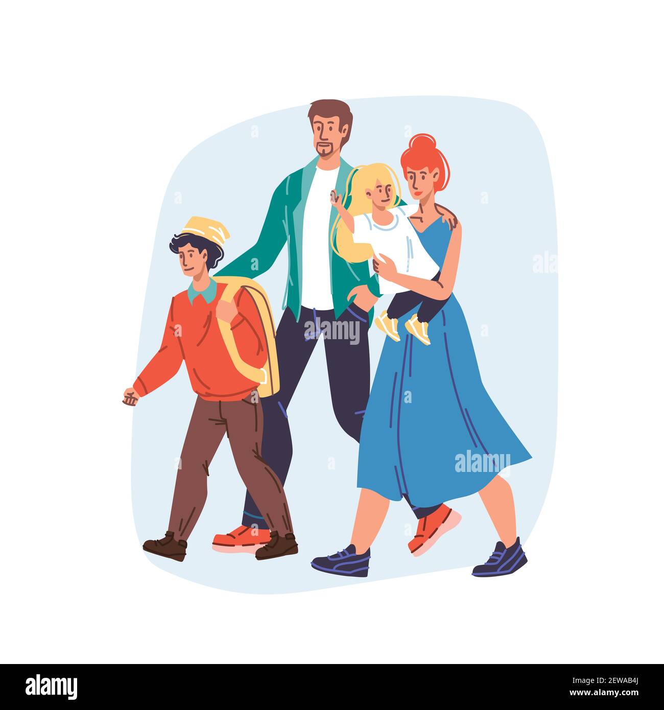 Flat cartoon family characters parents with kids vector illustration ...