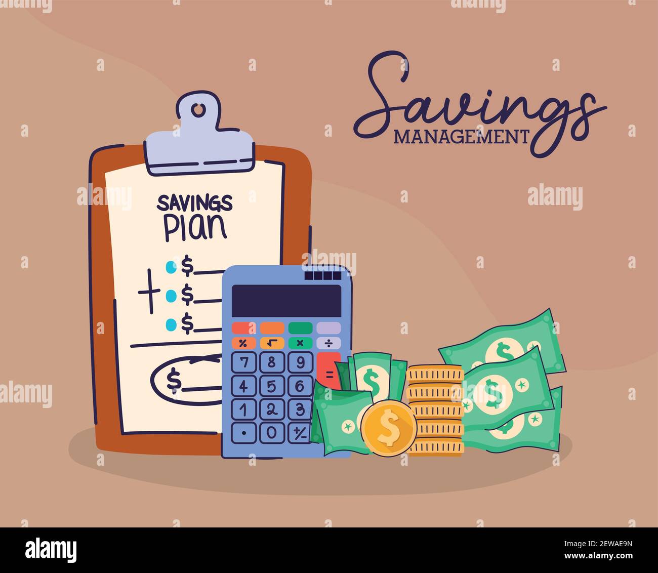 set of saving management icons and saving management lettering Stock ...