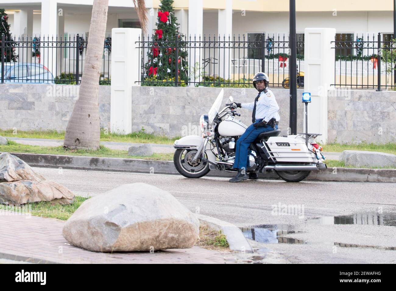 Police on motor during visit of shelters at Festival Center and water ...