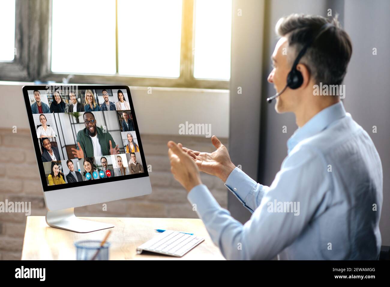 Business meeting online. Successful businessman is negotiating with ...