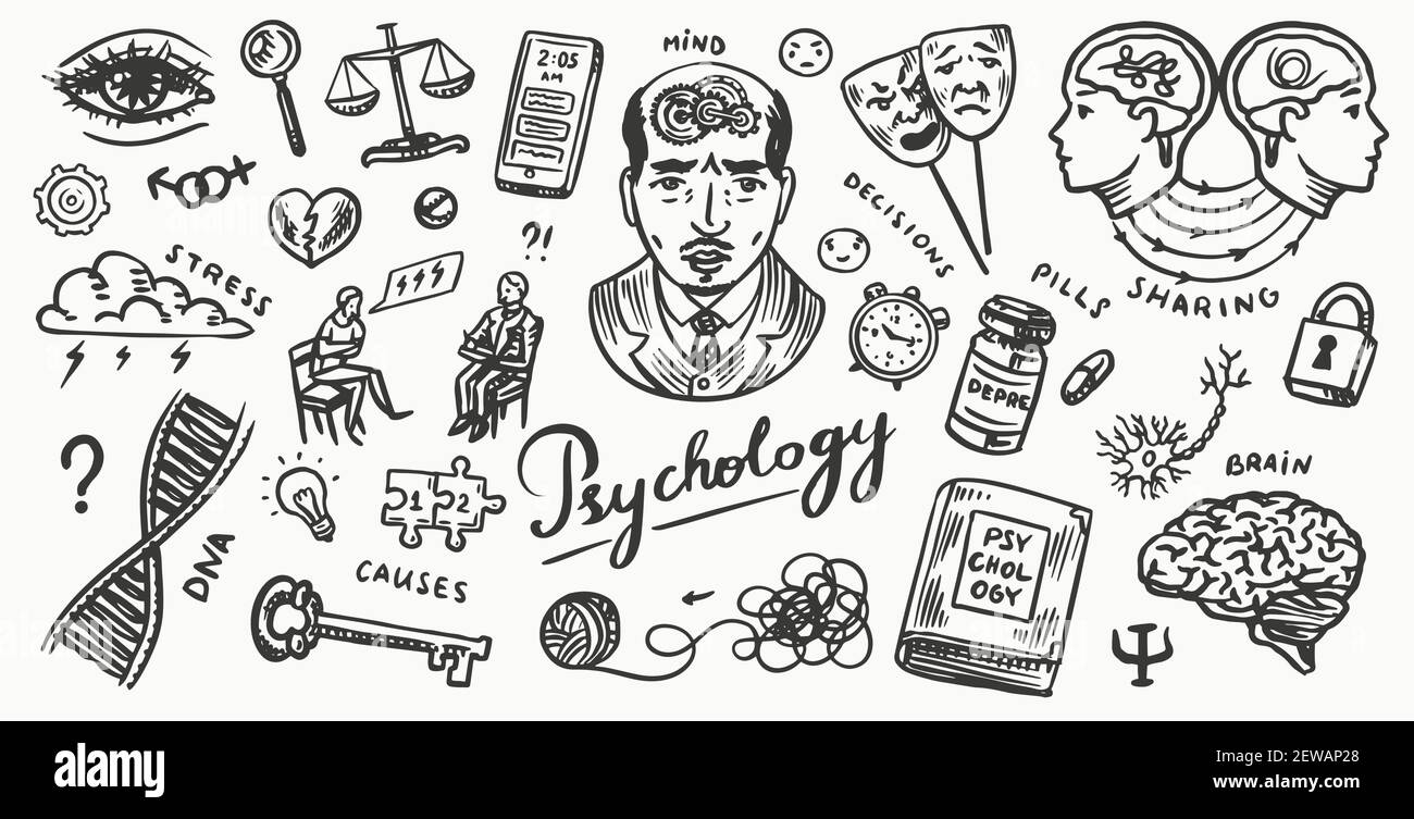 Psychology science poster or banner. Psychologist online. Clew and dna ...