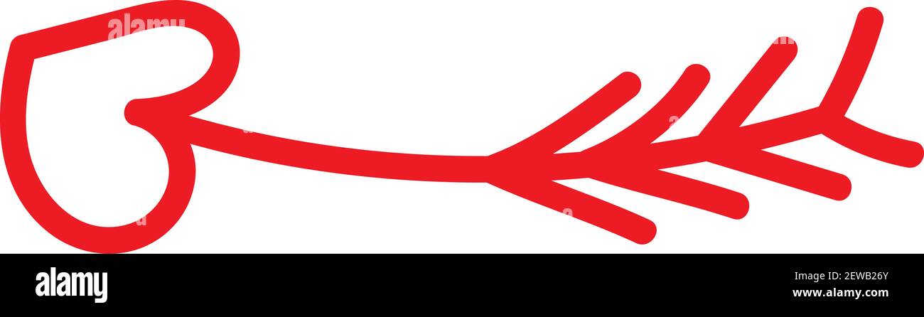 Red arrow with a heart shapped pointer , illustration, vector on white ...